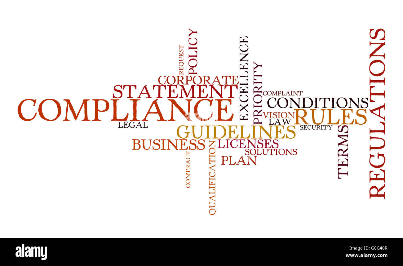 Word cloud for compliance, rules and regulations Stock Photo - Alamy
