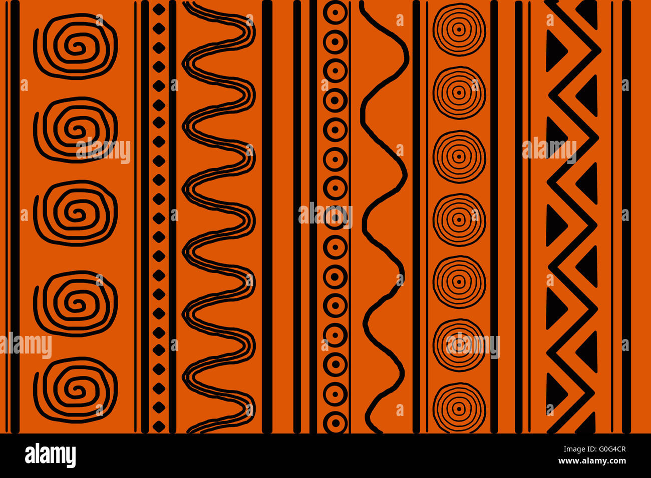 black ethnic patterns on an orange background Stock Photo - Alamy