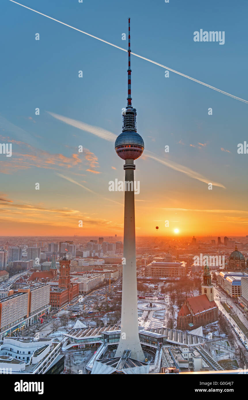 The Television tower in Berlin at sunset Stock Photo - Alamy