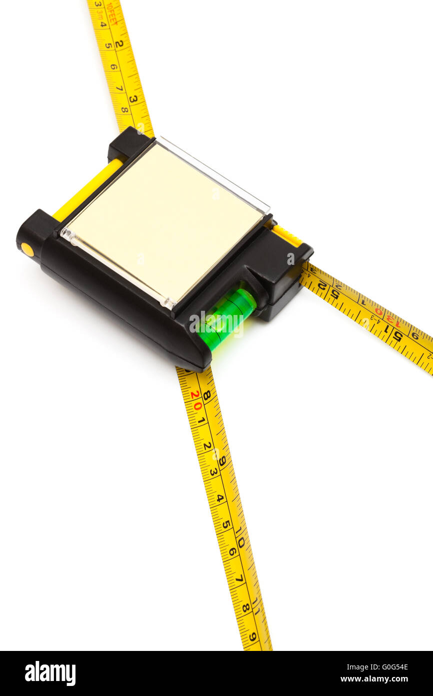 Modern tape measure with the level on a white background Stock Photo ...