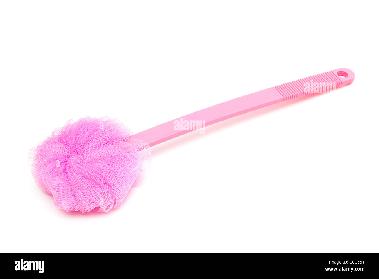 beautiful pink bath sponge on white background Stock Photo - Alamy