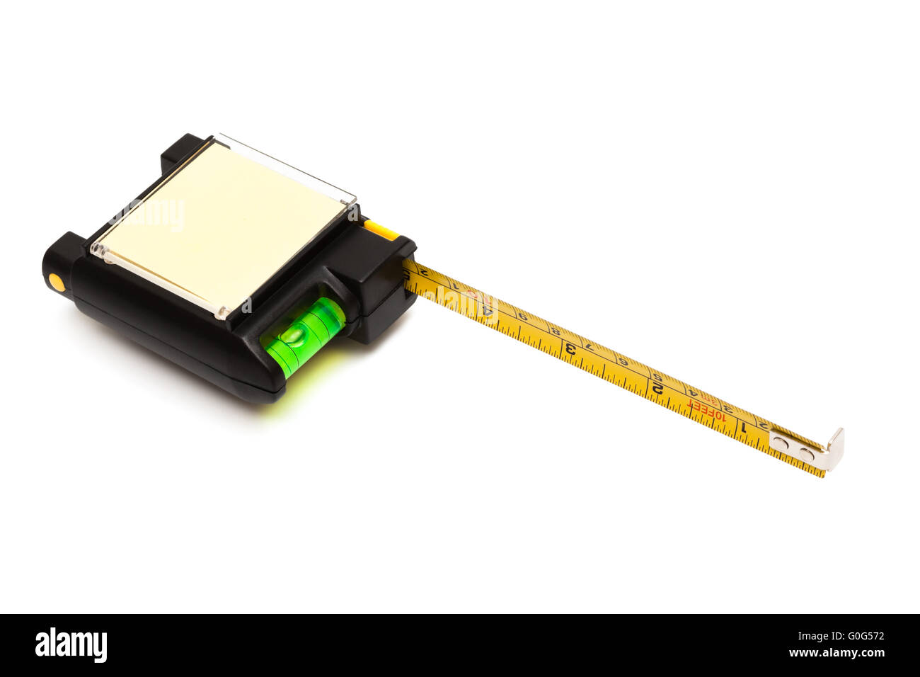 Modern tape measure with the level on a white background Stock Photo ...