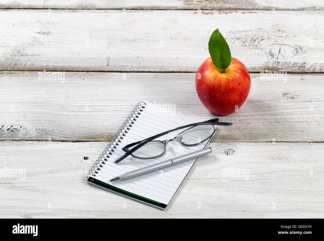 Simple writing and reading items on rustic wooden boards Stock Photo ...
