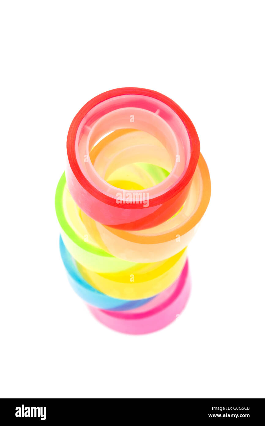 colored and transparent adhesive tape on a white background Stock Photo ...