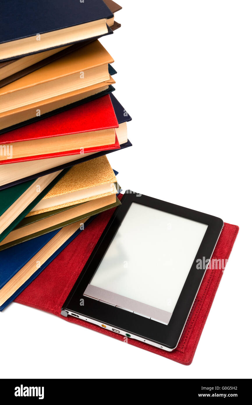 reader and old books on a white background Stock Photo - Alamy