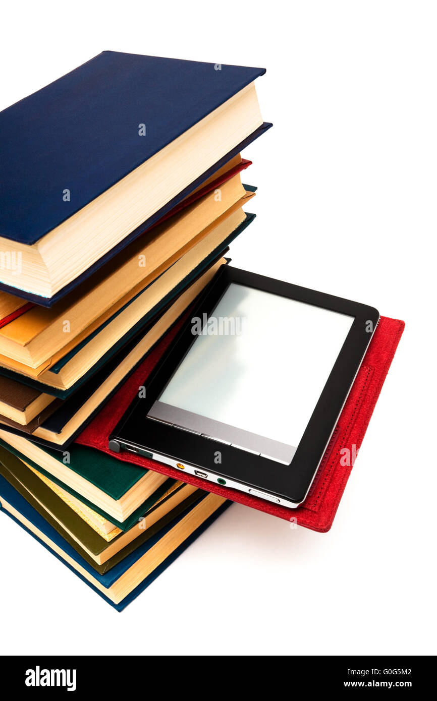 reader and old books on a white background Stock Photo - Alamy
