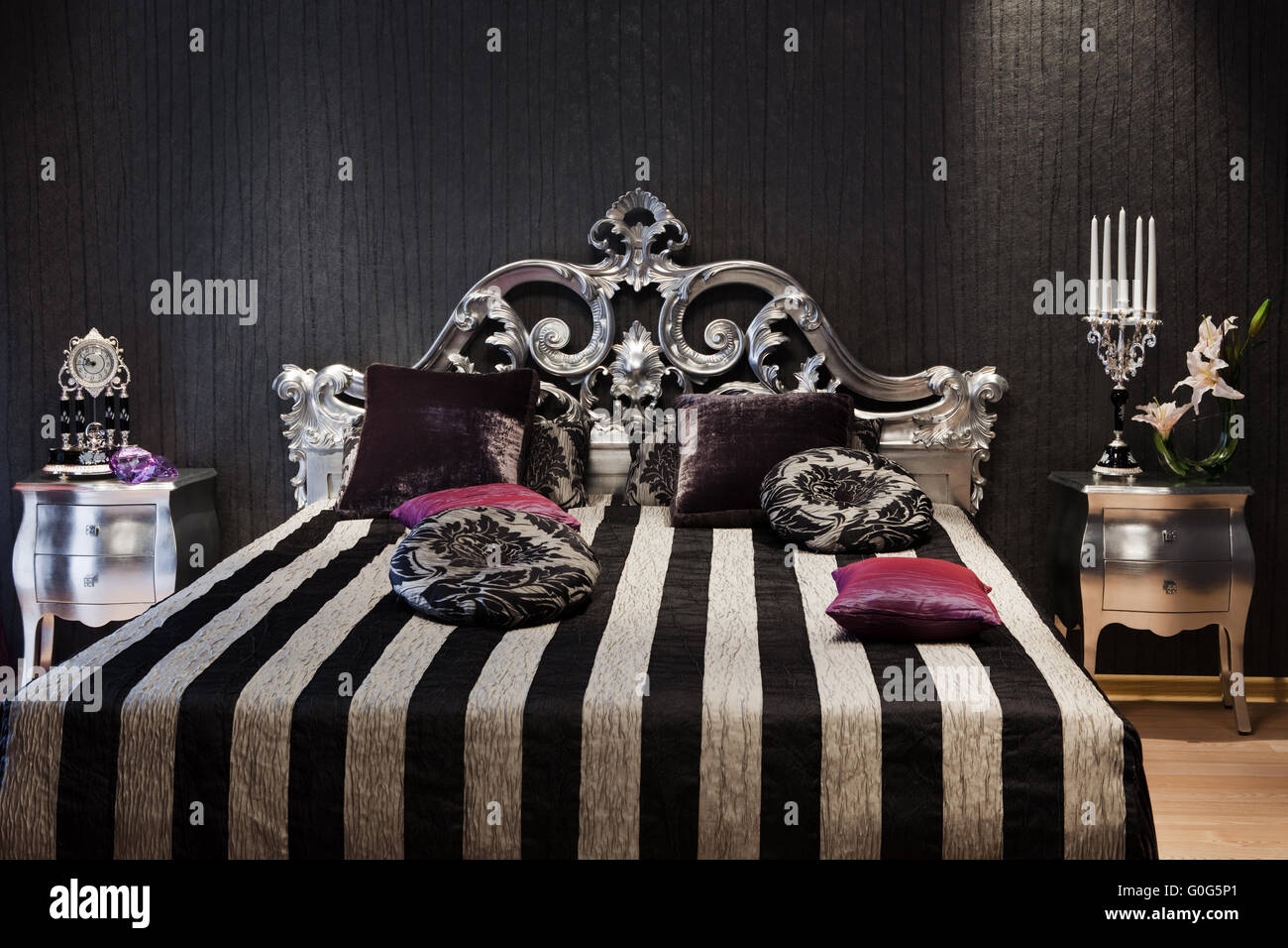 beautiful and fashionable bed in a modern bedroom Stock Photo - Alamy