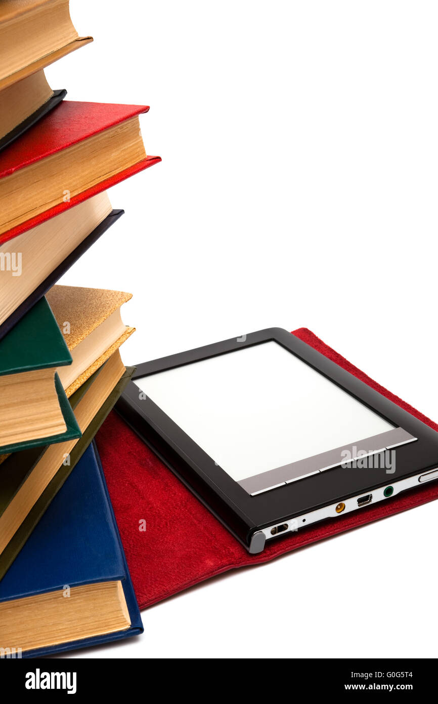 reader and old books on a white background Stock Photo - Alamy