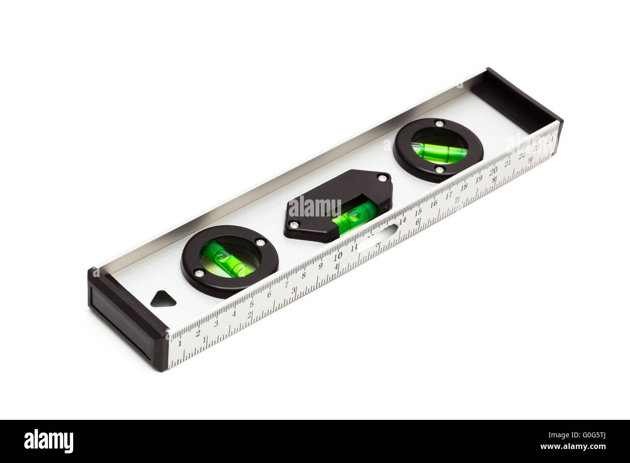 ruler with the level on a white background Stock Photo - Alamy
