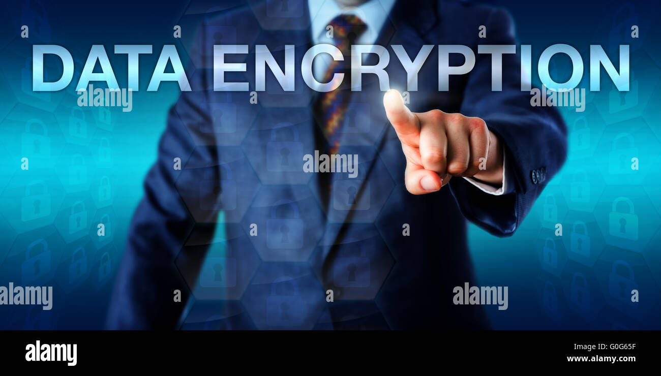 Manager Pushing DATA ENCRYPTION Onscreen Stock Photo - Alamy