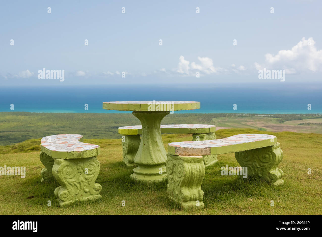 bench table view ocean Stock Photo - Alamy