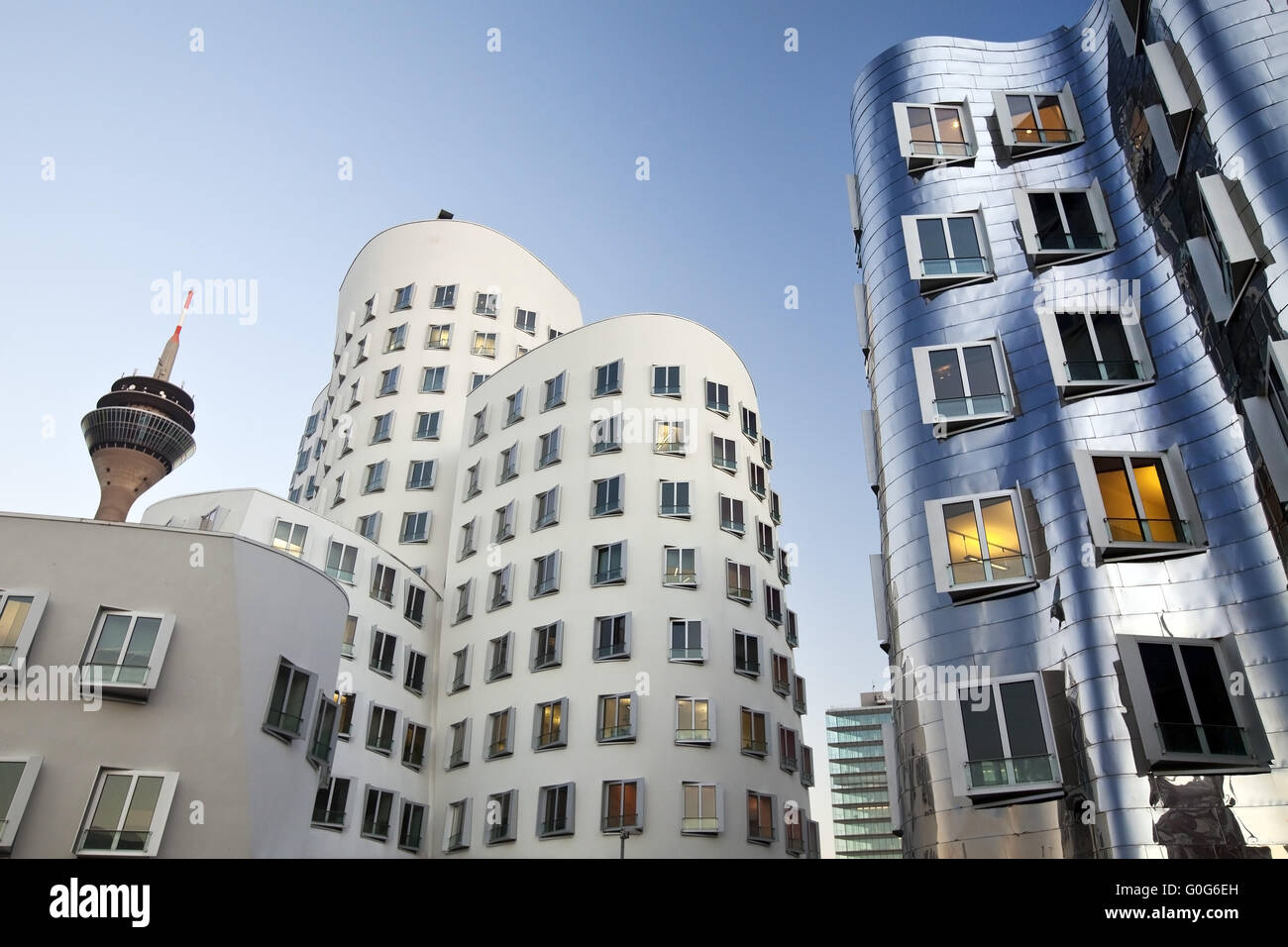 Two Gehry buildings and the Rhine Tower, Duesseldorf, North Rhine ...