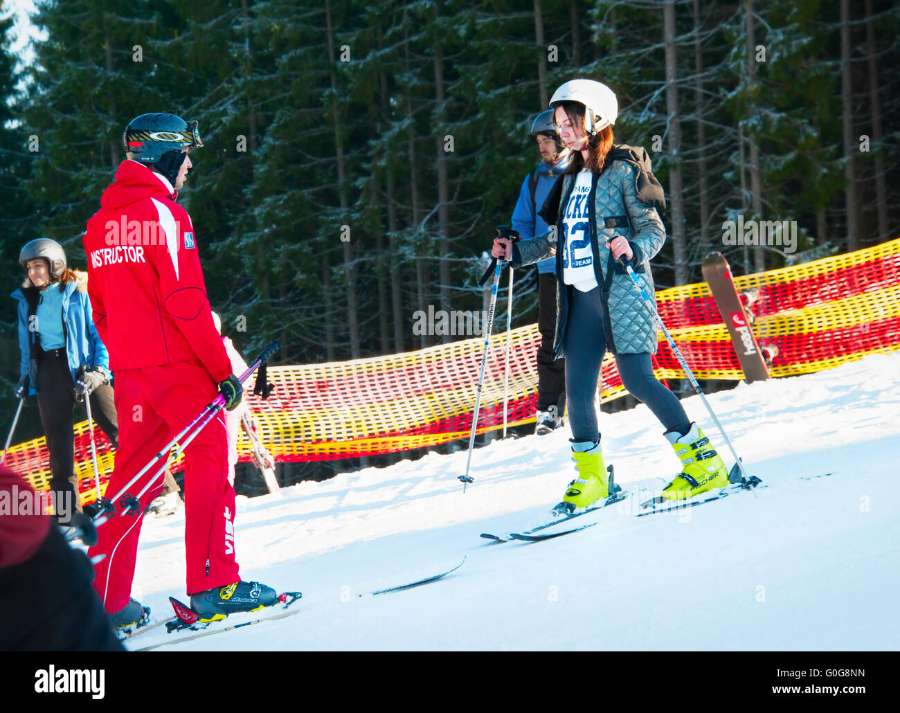 Ski lesson for adult Stock Photo - Alamy