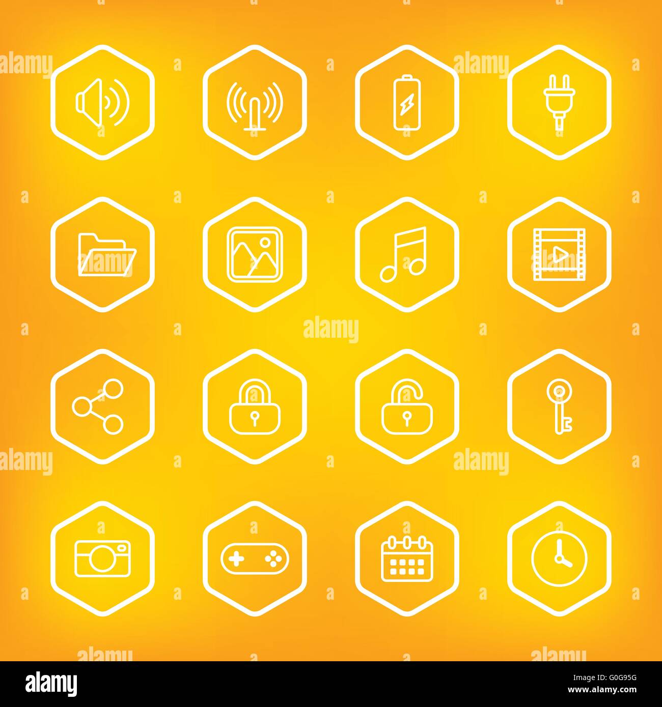[EPS10] white line web icon set with hexagon frame for web design, UI ...