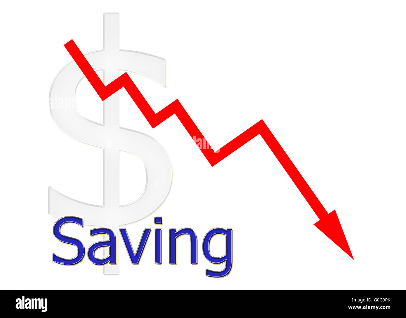 red diagram downwards with dollar symbol Stock Photo - Alamy