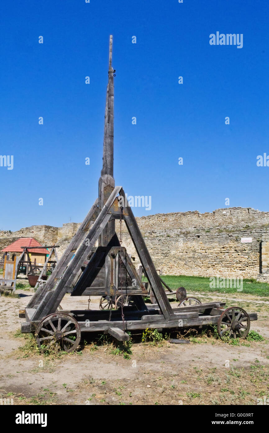 wooden catapult in the courtyard of an ancient fortress Stock Photo - Alamy