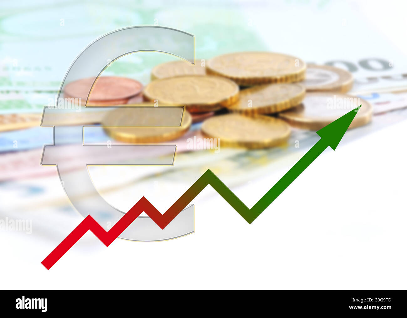 graphic upwards with color gradient euro background and euro symbol ...