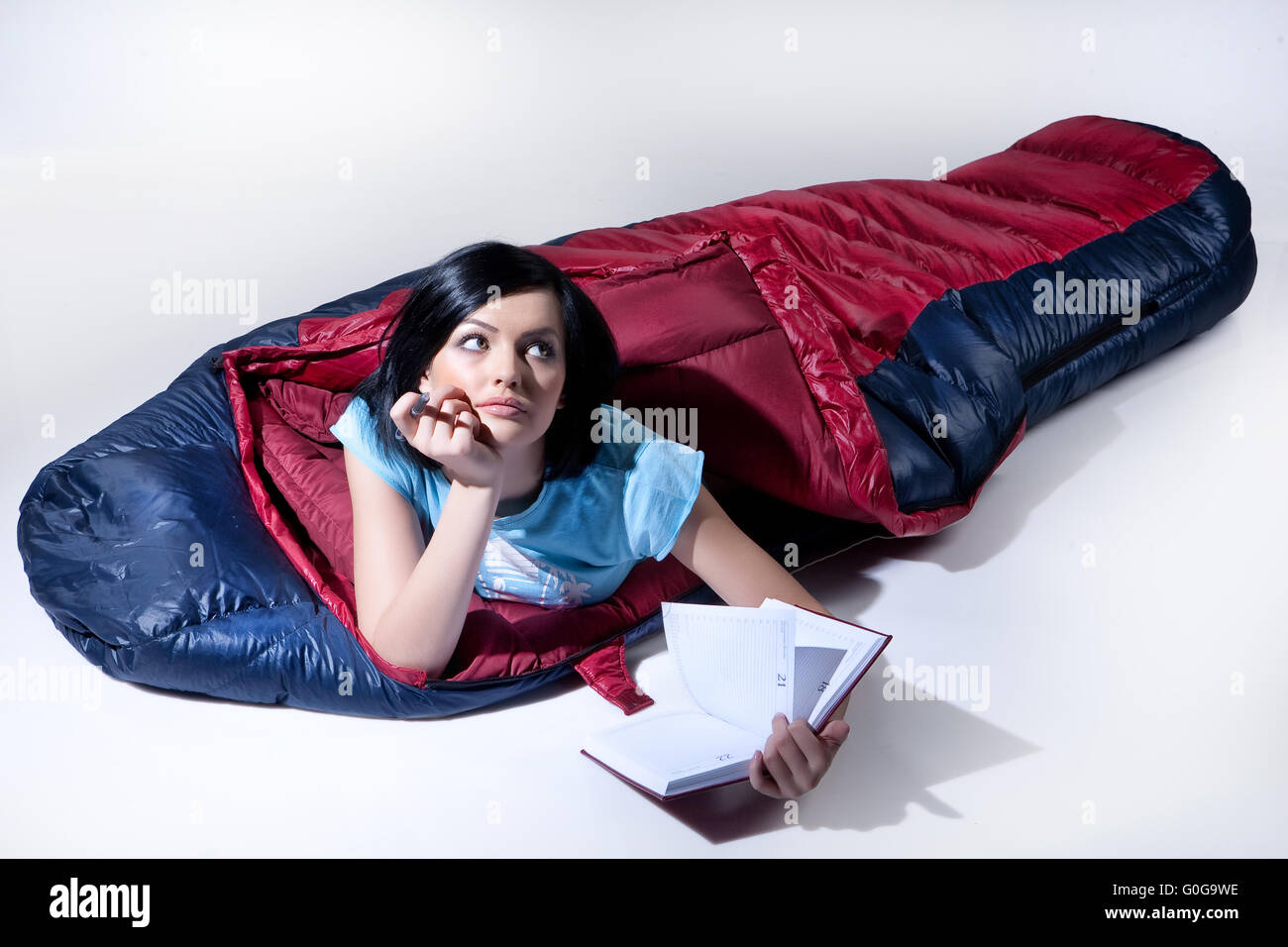 Young Woman In The Sleeping BAg Stock Photo - Alamy