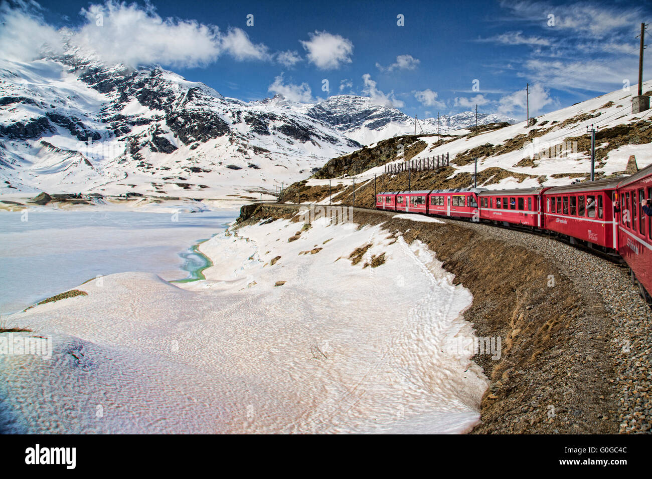 The bernina express in the poschiavo valley hi-res stock photography ...