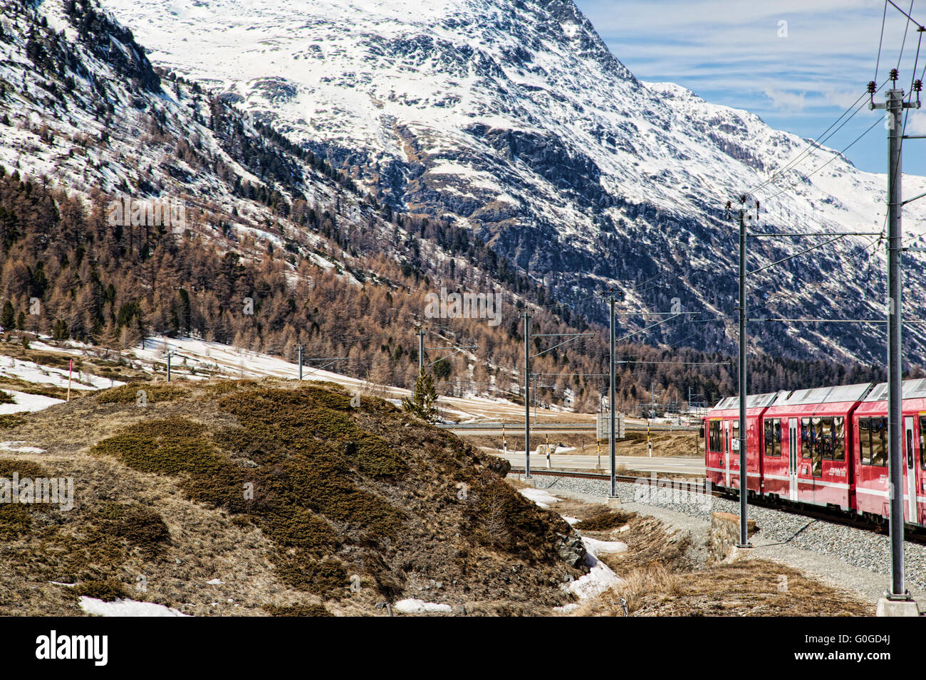 The bernina express in the poschiavo valley hi-res stock photography ...