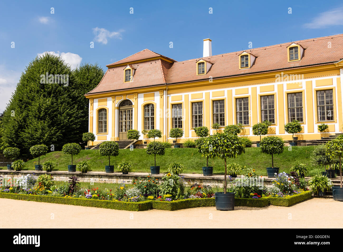 Baroque garden and Friedrich Palace in Grosssedlitz Stock Photo - Alamy