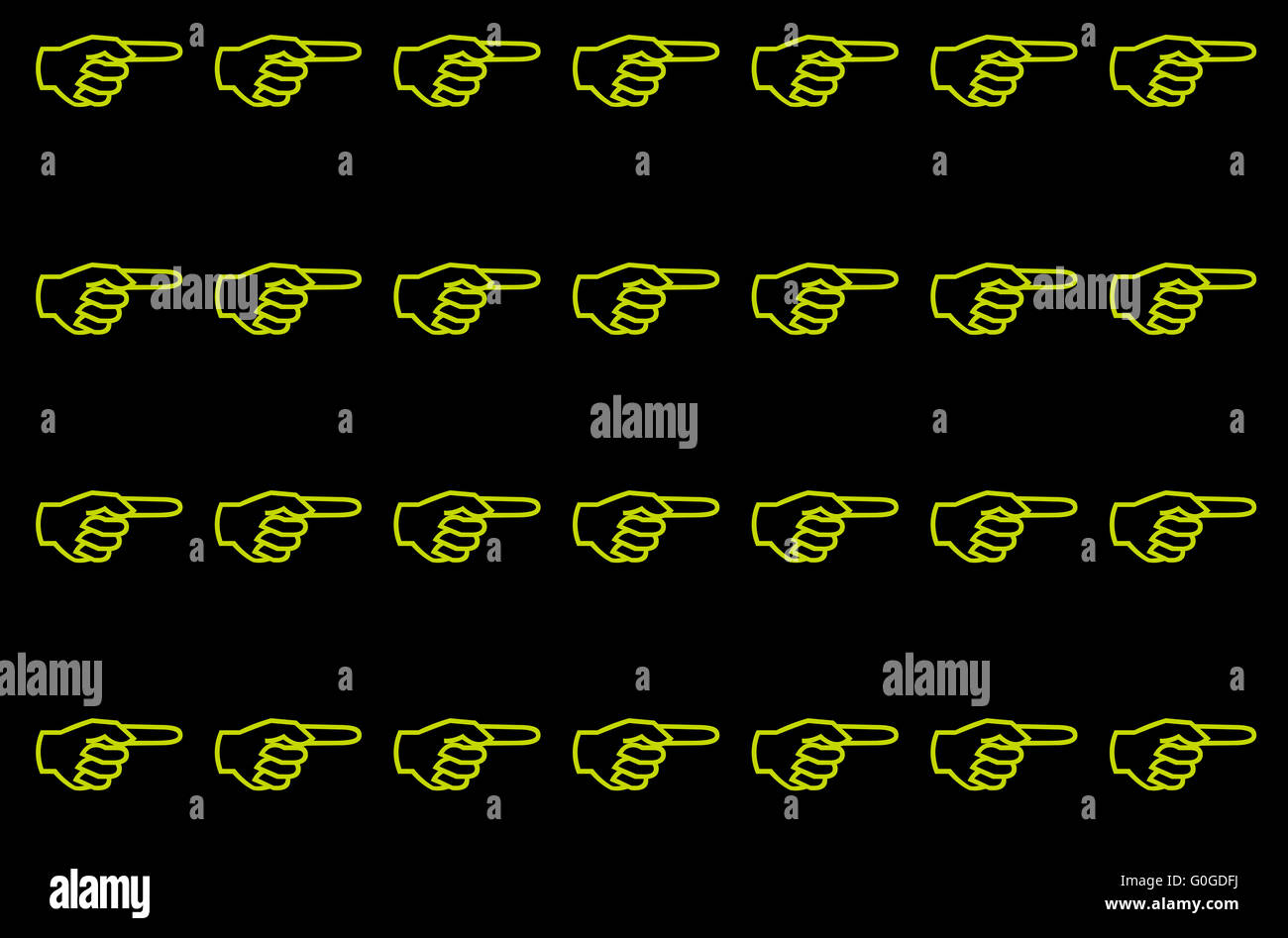 neon hand pointing his index finger to the right, on a black background ...