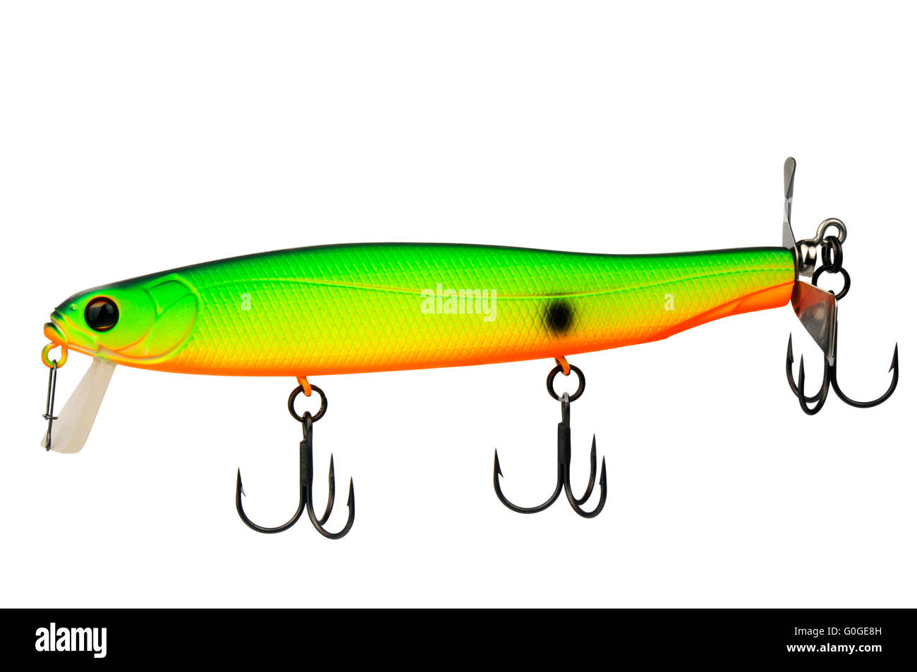 Colour fishing bait with three hooks isolated on white Stock Photo - Alamy