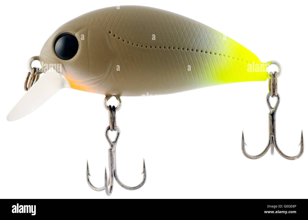 Color fishing bait with two hooks isolated on white Stock Photo - Alamy
