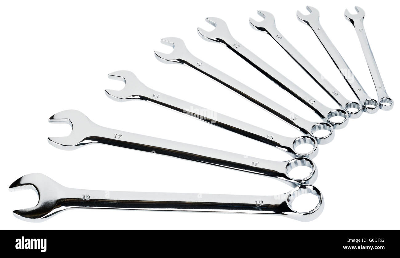 Set of stainless steel spanners isolated on white (pen tool Stock Photo ...