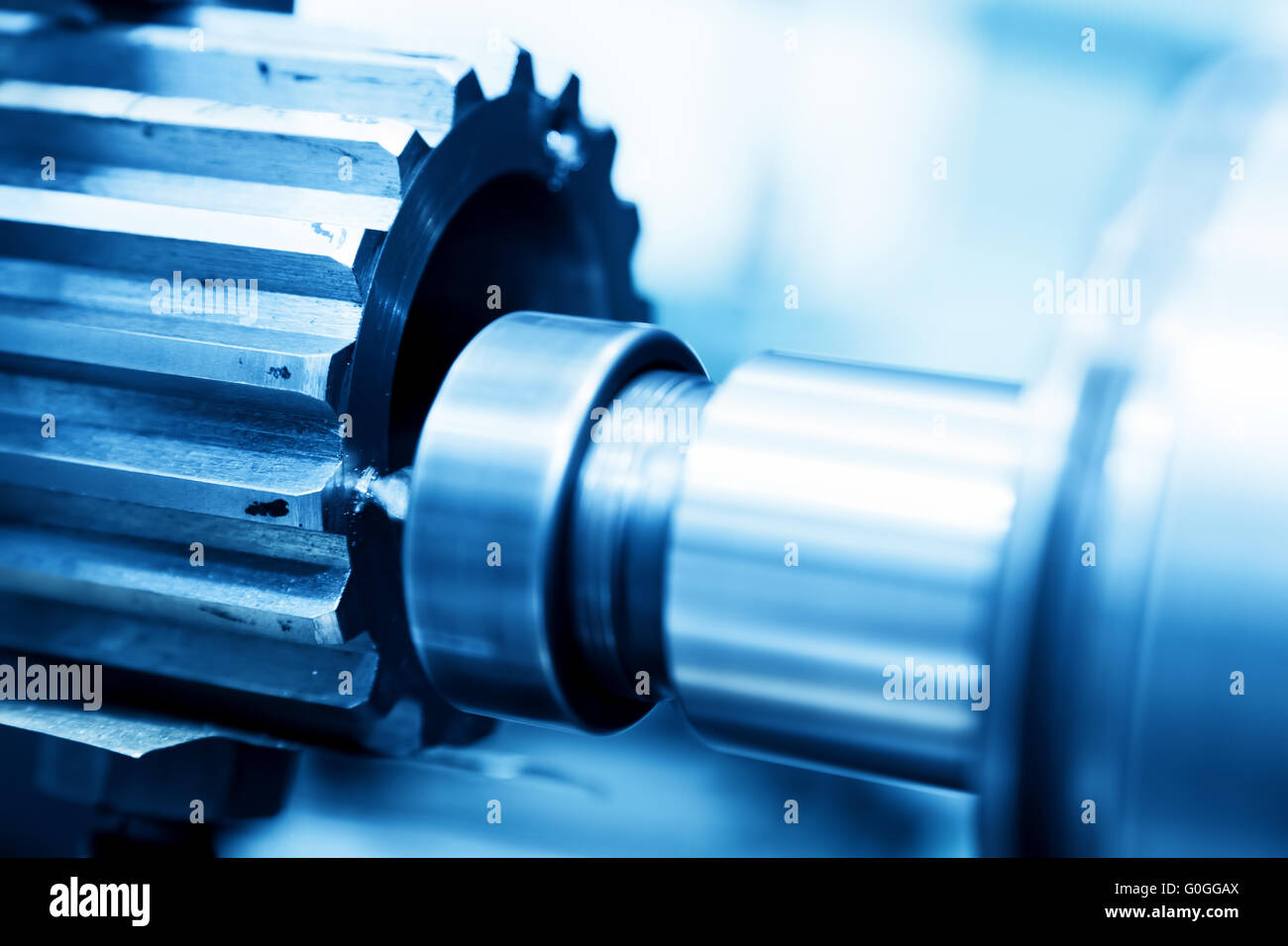 CNC turning, drilling and boring machine at work close-up Stock Photo ...