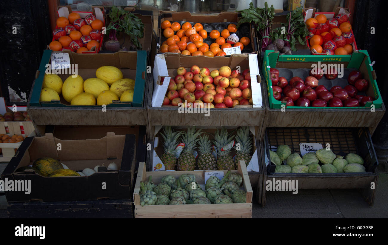 fruit and vegetables boxed and presented shop front style Stock Photo ...
