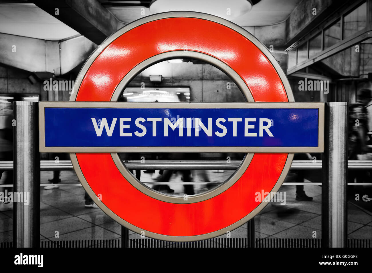 London underground sign of Westminster station Stock Photo - Alamy