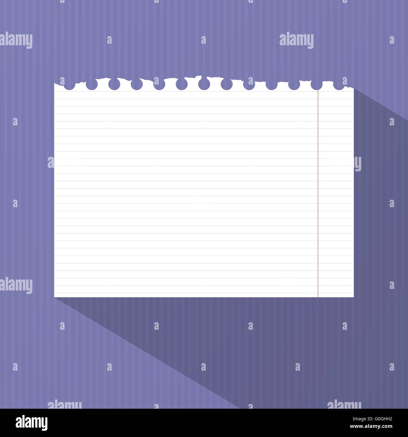Ripped white lined notebook paper with margin is stuck on striped ...