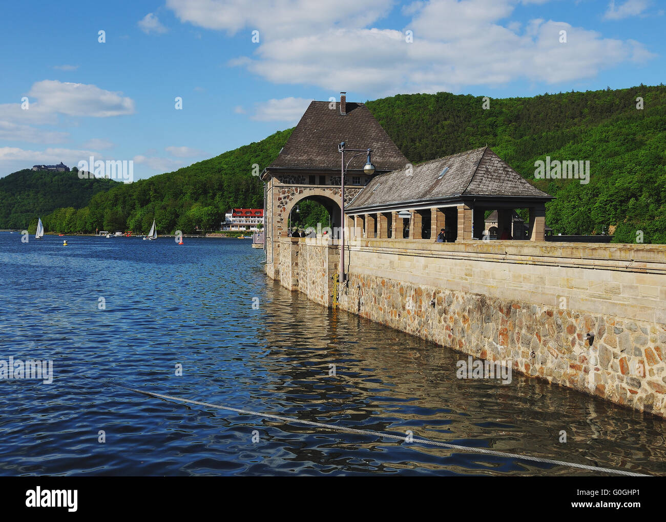 Dam of the ederlake with Castle Waldeck Stock Photo - Alamy