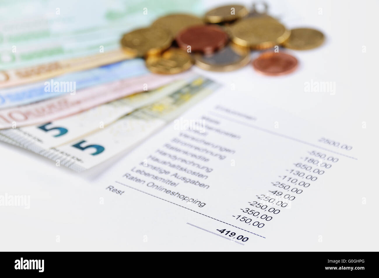 Euro Coins and Bill with chart Stock Photo - Alamy