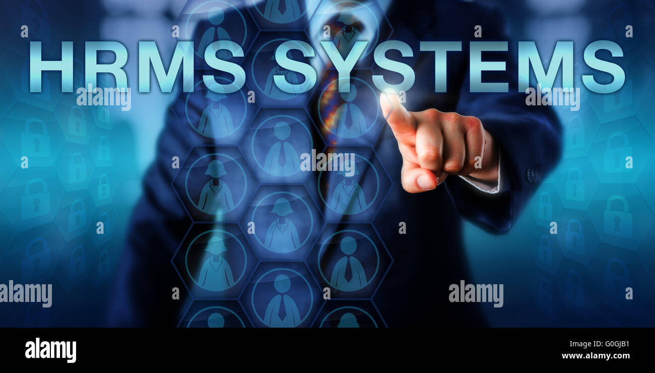 HR Manager Pushing HRMS SYSTEMS Onscreen Stock Photo - Alamy