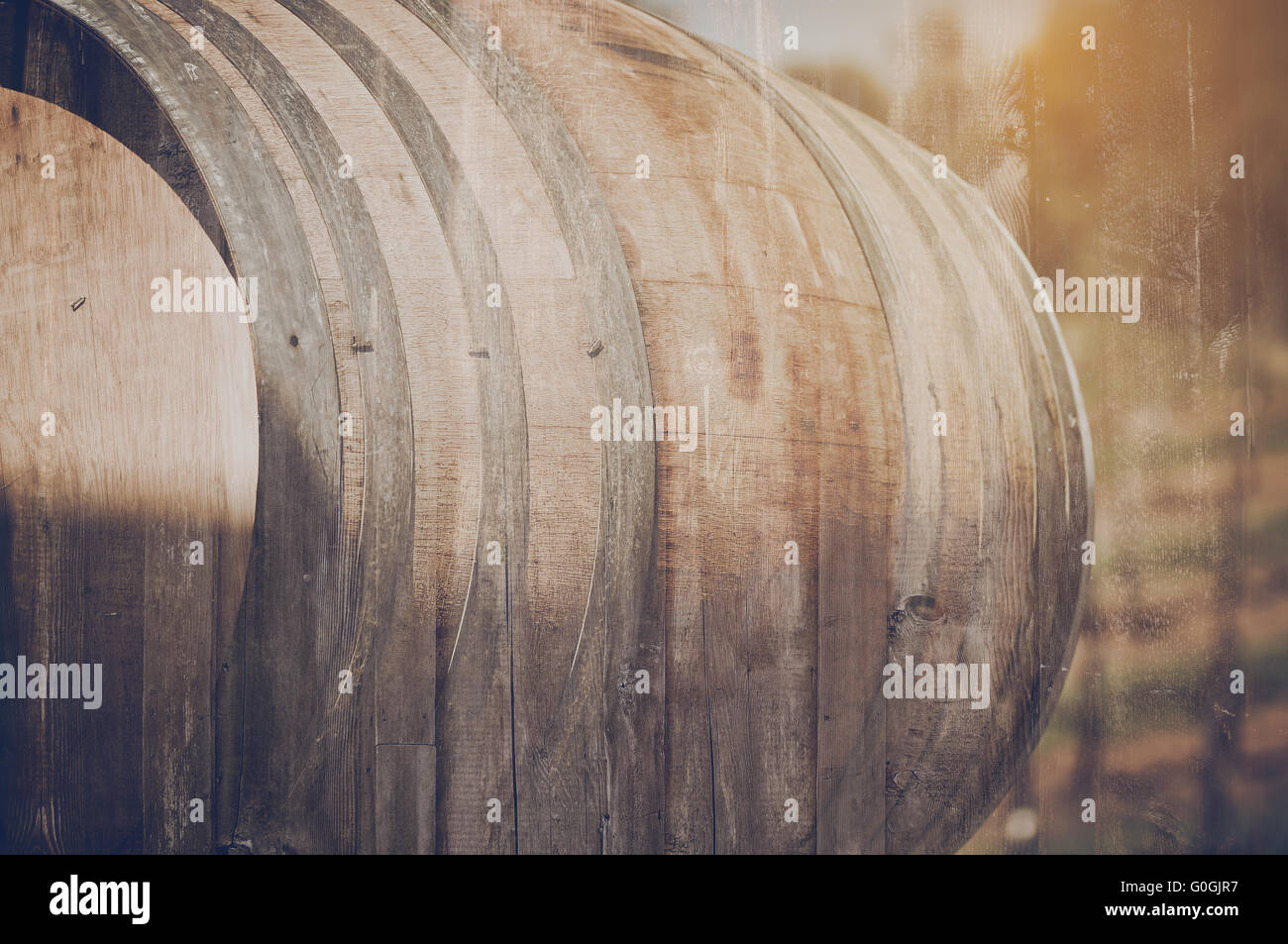 Wine Barrel outside in Retro Instagram Style Stock Photo - Alamy