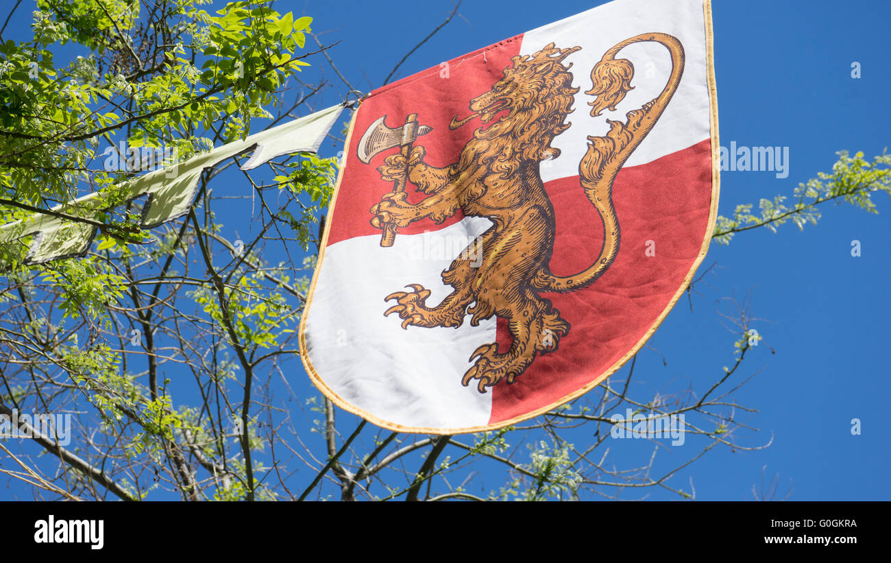 insignia, medieval coats of arms in a traditional ancient art fair in ...