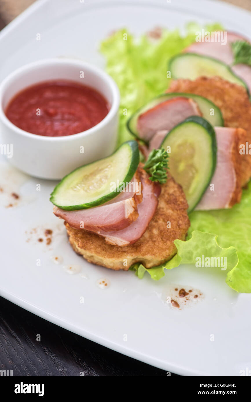 pancakes with ham and cucumber Stock Photo - Alamy