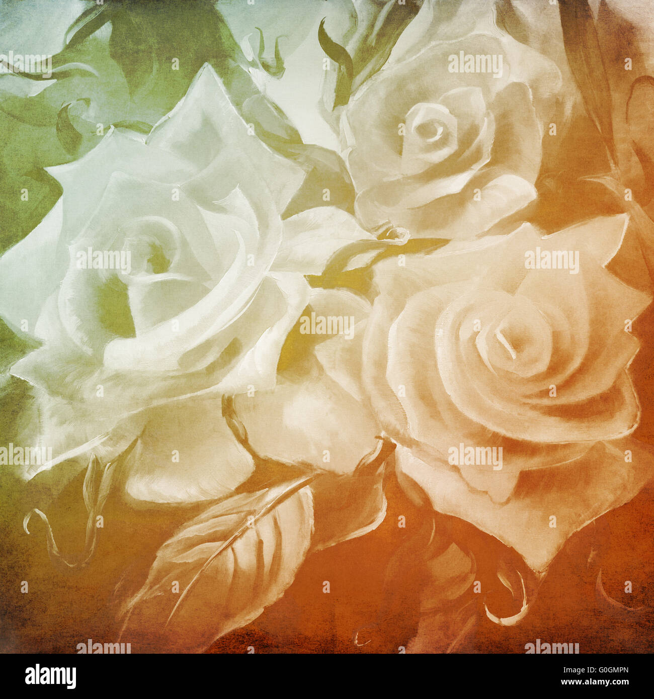 hand painted roses motif with textures added digitally Stock Photo - Alamy
