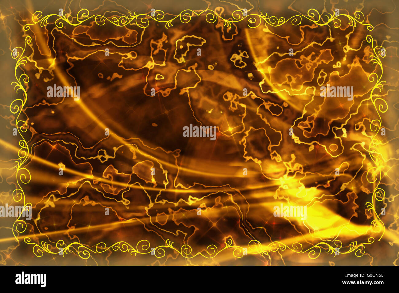 yellow brown abstract background with patterned frame Stock Photo - Alamy