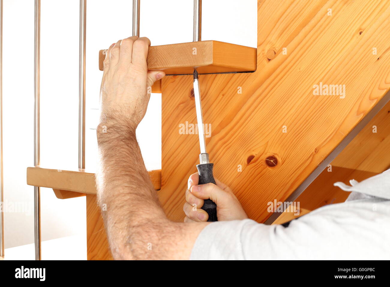 worker is fixing a stair Stock Photo - Alamy
