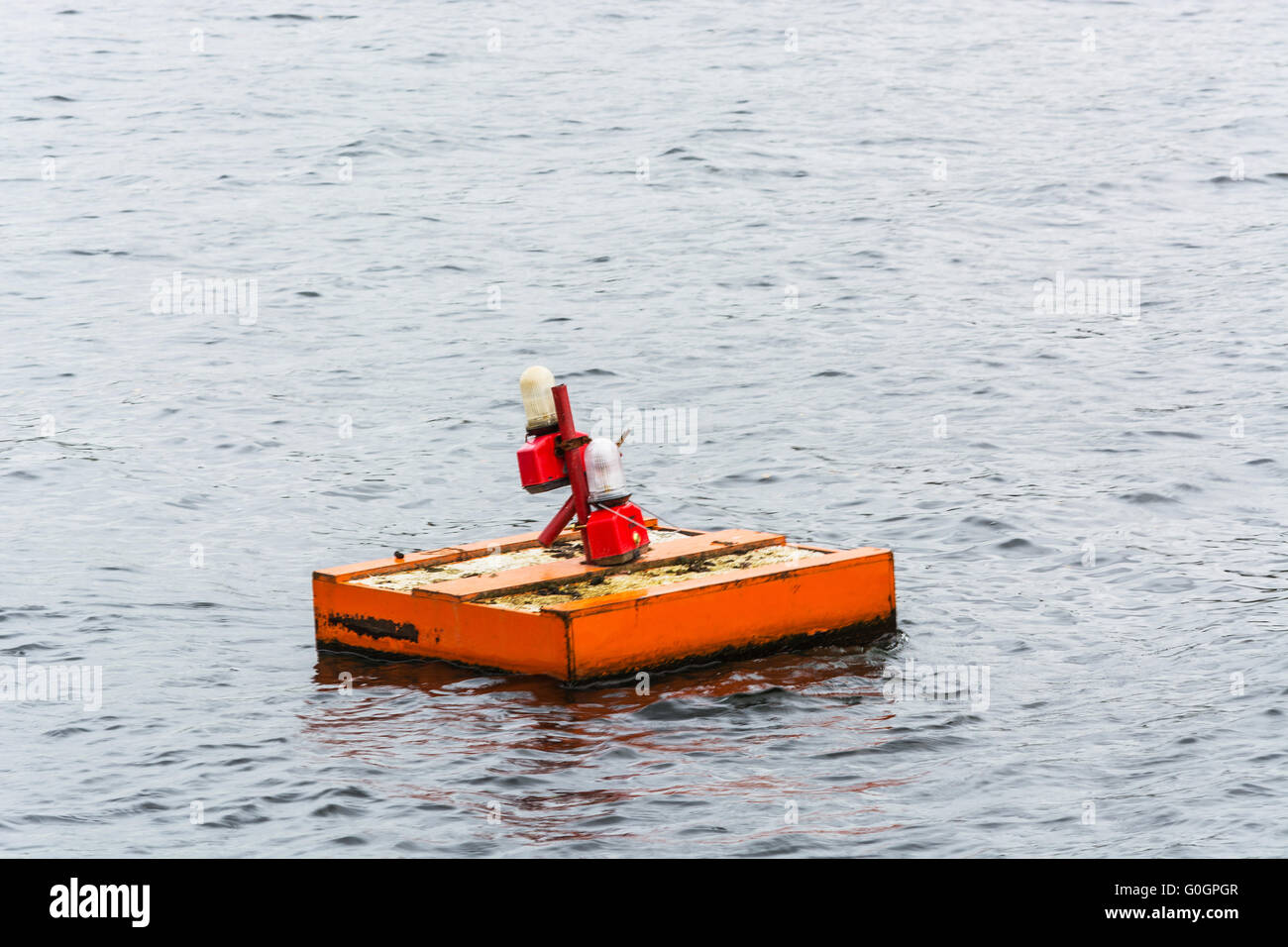 Pontoon, floating work platform with signal lights Stock Photo - Alamy