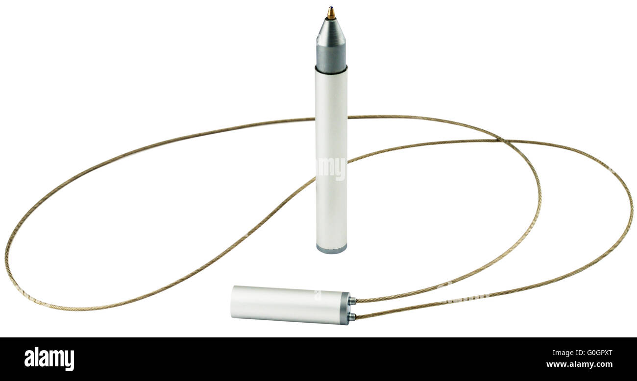 Decorative gray ball-point pen with wire rope isolated on white Stock ...