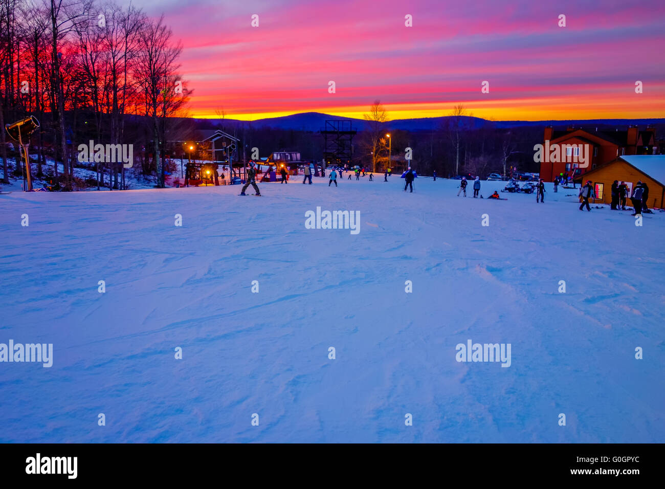 fiery sky at sunset over timberline ski resort west virginia Stock ...