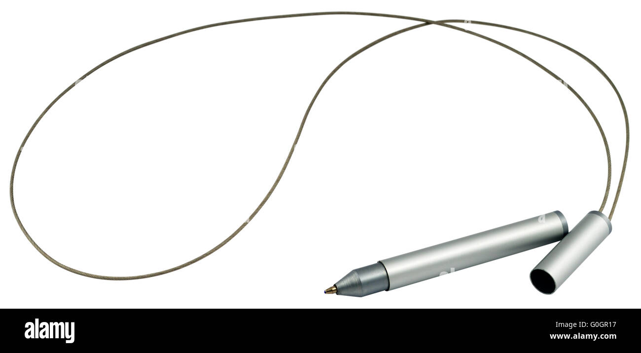 Decorative gray ball-point pen with wire rope isolated on white Stock ...