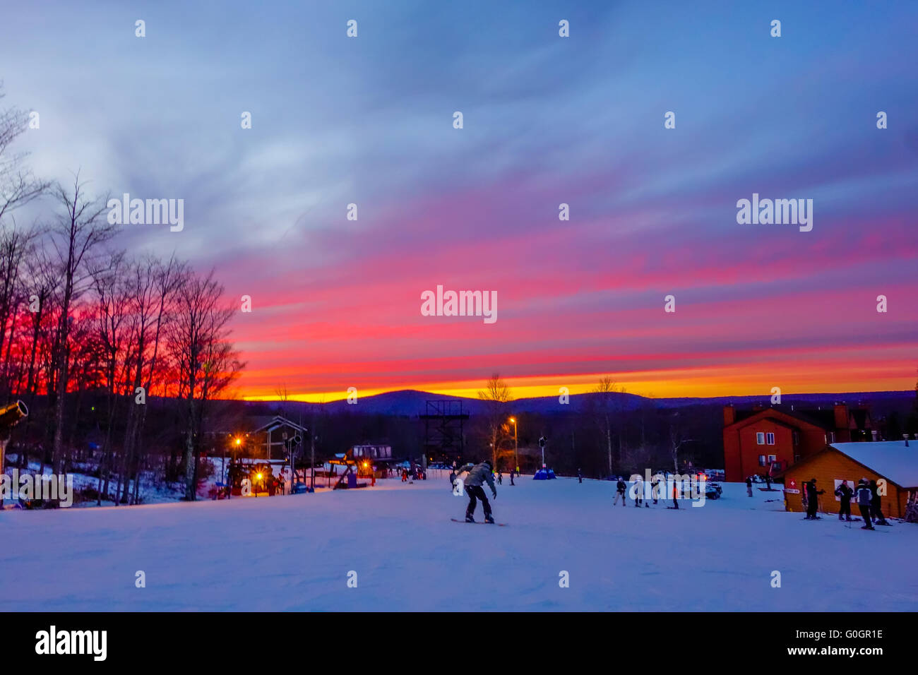 fiery sky at sunset over timberline ski resort west virginia Stock ...