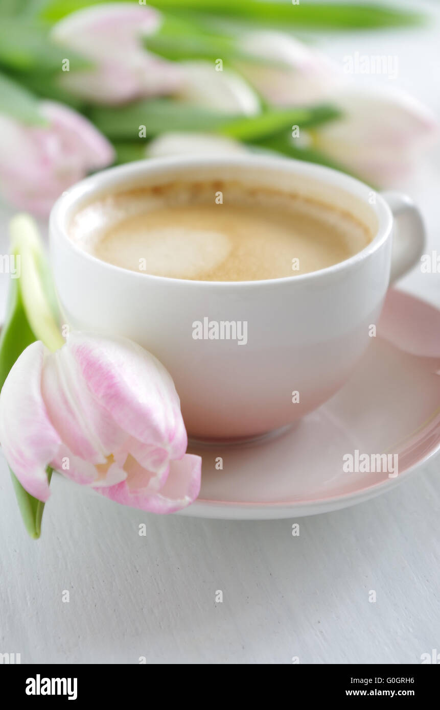 coffee and tulip Stock Photo - Alamy