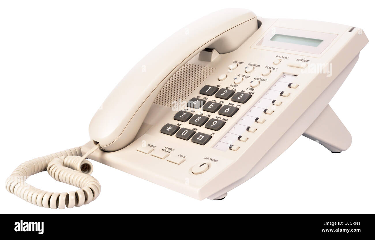 Office digital light gray telephone set isolated on the white Stock ...