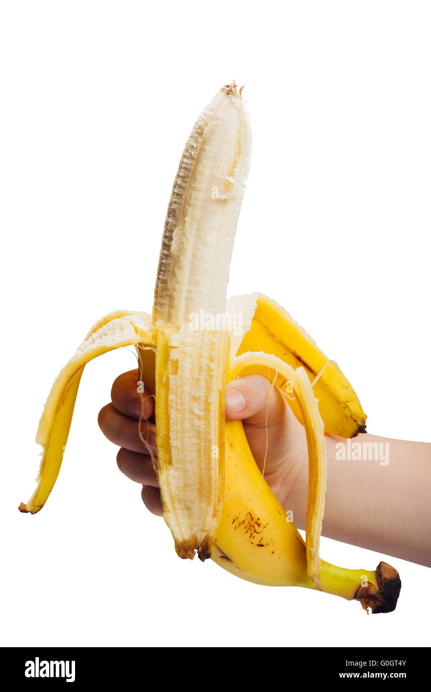 banana in hand isolated on white background Stock Photo - Alamy